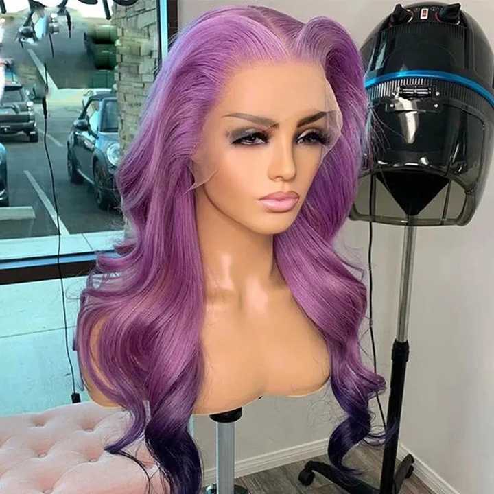 100% Ombre Purple Brazilian Human Hair Transparent Full Swiss Lace Body ...